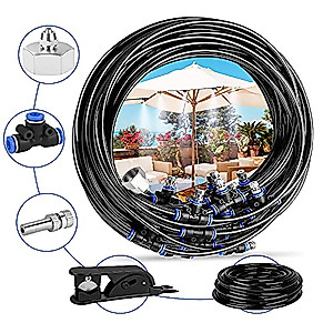 AOZBZ Misting Cooling System, 16.4FT (5M) Misting Line+5 Mist Nozzles & Brass Adapter Outdoor Misting System for Garden Patio Trampoline Greenhouse Umbrella