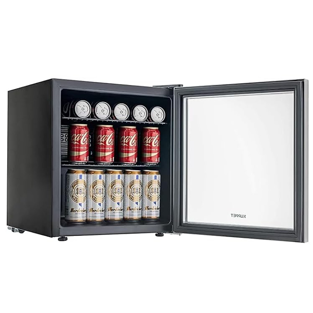 muhub 65 Can Beverage Cooler and Refrigerator, Mini Fridge with Glass Door and Adjustable Removable Shelves,Stainless Steel, for Home, Office or Bar(1.6 Cu.Ft.)