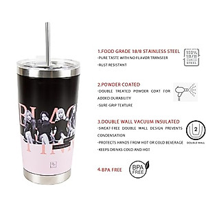 Maxerkeep 20OZ Tumbler with Leak-Proof Straw Lid & Flip Lid， 2 Metal Straws,1 Cleaning Brush，Insulated Coffee Mug Water Cup Black and Pink water bottle jisoo jennie rose lisa