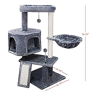 WIKI Newest 36.6 Cat Tree with Cat Condo and Hanging Hammock,Grey