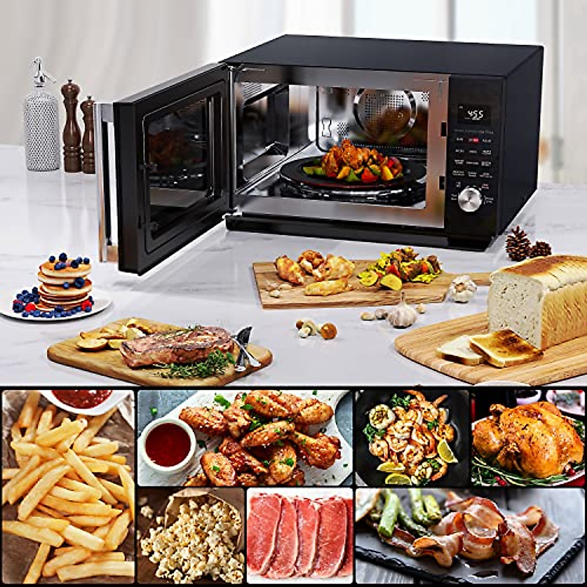 Galanz GSWWA16BKSA10 3-in-1 SpeedWave with TotalFry 360, Microwave, Air Fryer, Convection Oven with Combi-Speed Cooking, 1.6 Cu.Ft/ 1000W, Black
