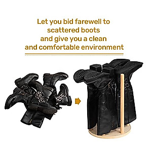 PARANTA Wooden Boots Storage Rack, 3-Pair Tall Boots Holder, Stand-Alone Rotatable Shoe Organizer, Natural
