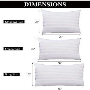 100% Egyptian Cotton Standard Pillow Protectors Set of 2, 400 Thread Count Sateen Weave Cooling Pillowcase, Easy Care Zippered Style Pillow Covers (Stripe-White, Standard)