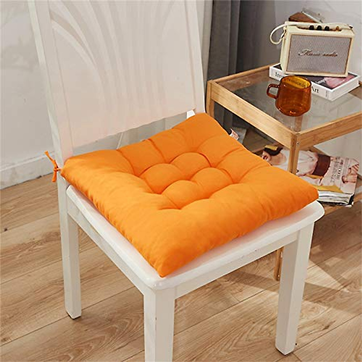 Chair Pads Seat Cushion with Ties,Outdoor Indoor Soft Thicken Comfy Seat Pads Cushion Pillow,Dining Room Kitchen Chair Cushions for Home Office Car Patio Furniture Garden Decoration (J/Yellow)