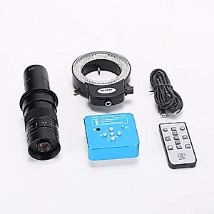 HAYEAR 34MP 2K HDMI USB Digital Video Microscope Set Electronic Camera Stereo Table Stand Can Go Up Down and Forward Movable 144 LED Light Lamp (180X C-Mount Lens)