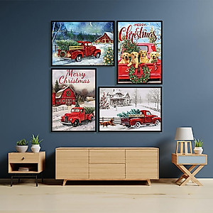 LWZAYS 4 Pack 5d Diamond Painting Kits for Adults,Christmas Truck DIY Full Drill Diamond Art Kits Paint with Diamonds Full Drill Gem Art and Crafts,DIY Gift and Home Decor 12X16inch