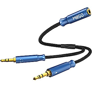 MillSO Headphone Splitter for Computer 3.5mm Female to 2 Dual 3.5mm Male Headset Splitter Cable Gold-Plated & Braided Gaming Headset to PC Adapter with Separate Audio & Mic Plug [Young Series]