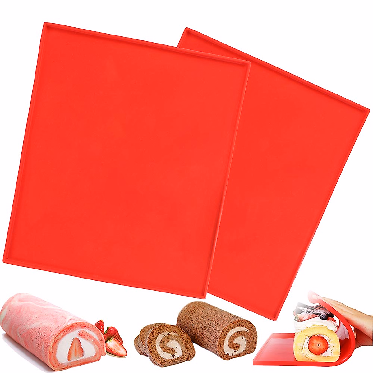 Luck Love 2 Pcs Swiss Roll Cake Mat Flexible Baking Tray Jelly Roll Pan Silicone Cookies Mold Bakeware