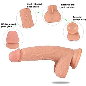 6 Inch Realistic Dildo, Body-Safe Material Lifelike Huge Penis with Strong Suction Cup for Hands-Free Play, Flexible Cock with Curved Shaft and Balls for Vaginal G-spot and Anal Play