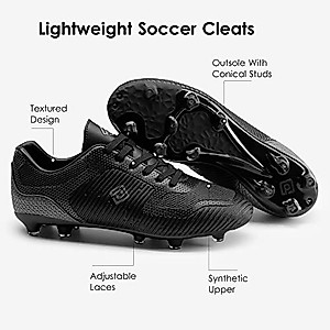 DREAM PAIRS Mens Firm Ground Soccer Cleats Soccer Shoes, Black/Grey - 9.5 (Superflight-2)