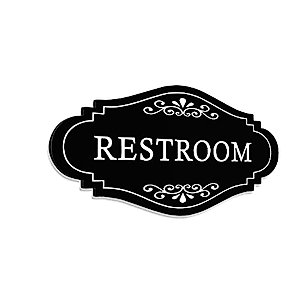 Maoerzai Bathroom Restroom Sign, Acrylic Self-Adhesive Door or Wall Sign Name Plate with Double Sided 3M Tape, Gender Neutral Toilet Sign or Bathroom Sign Wall Decor for Home, Office, Restaurant, Business. (Black - Restroom Sign)