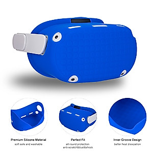 for Meta Quest 2 Accessories, Quest 2 Silicone face Cover, VR Shell Cover,Quest 2 Touch Controller Grips Cover,Protective Lens Cover,Halo Controller Protector (Blue)