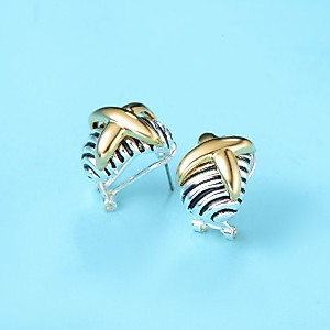 UNY Earring Cross Designer Inspired David Jewelry Antique Brand French Clip Twisted Cable Wire Gift (Cross)