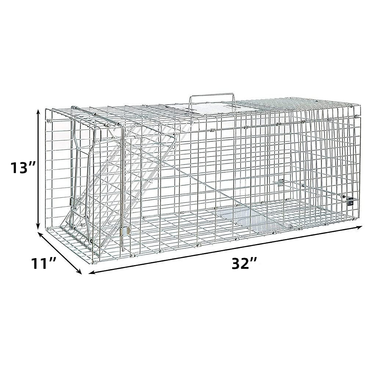 Large Animal Trap for Adult Cat, Rabbit Groundhog Squirrel Raccoon Mole Gopher Chicken Opossum Skunk Chipmunk, 32inch Live Traps for Animals Outdoor Indoor Collapsible Steel Release Animal Cage
