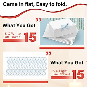 PEKGRIL 15 PCs Gift Boxes with Lids, White 10X8X4 Inch Gift Boxes, Bridesmaid Proposal Box with Ribbon, Kraft Paper Boxes for Wedding, Packaging, Present, Birthday, Christmas, Party