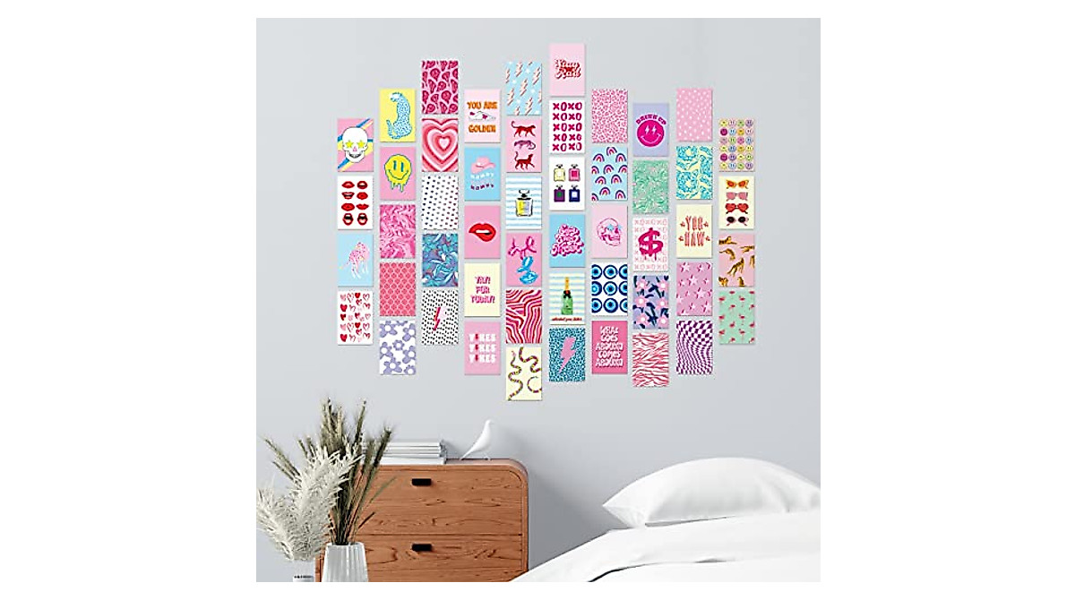Preppy Room Decor Collage Kit - 50 Trendy Wall Art Prints