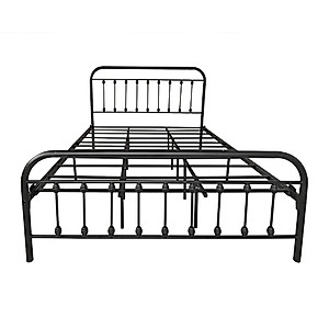 LAVHOME Queen Size Classic Metal Platform Bed Frame Mattress Foundation with Victorian Style Iron-Art Headboard/Footboard/Under Bed Storage/No Box Spring Needed/Black