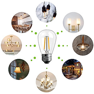 ROMANJOY LED Light Bulbs, 11-15W Equivalent Incandescent Bulbs Replacement, Waterproof Bulbs for Outdoor Patio String Lights, Vintage Edison LED Filament Bulb (S14-2W-E26-15Pack, 2200K Warm White)