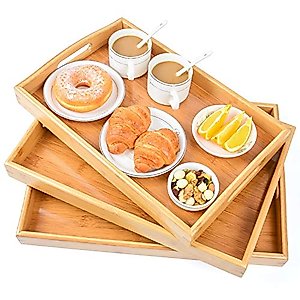 Bamboo 3 Pack Serving Tray Kitchen Food Tray with Handles Serving Platters Tray Great for Dinners Party,Tea Bar, Table Breakfast Snack
