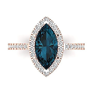 Clara Pucci 2.38 ct Marquise Cut Solitaire Halo Natural London Blue Topaz Engagement Promise Anniversary Bridal Ring 18K Rose Gold 5.5