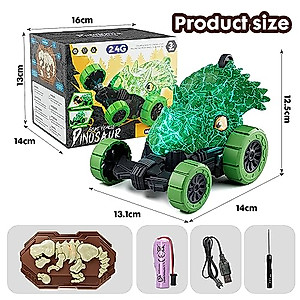 LOVE LIFE Remote Control Car, RC Stunt Car Invincible 360°Rolling Twister with Colorful Lights & Music Switch, Dinosaur Remote Control Car for 3 4 5 6 7 8 Year Old Kids Boys (Triceratops)