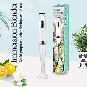 TIKABABA Electric Hand Immersion Blender with 400W Turbo Mode,Ice Crushing Power,for mixing Smoothies,Purees,Soups,Sauces by 2 Stainless Steel Blades((White)