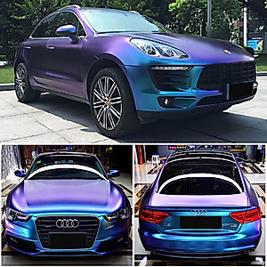 ASENDIWAY Chameleon Glossy Metallic Purple to Blue Vehicle Car Adhesive Vinyl Wrap Stretchable Decal Adhesive Sticker Film Sheet Air Release DIY Decoration Vinyl