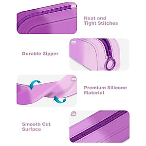 FINPAC Pencil Case, Small Pencil Pouch with Wristlet, Big Capacity Zipper Portable Silicone Pen Bag for Students Women, Bible Journaling Supplies and Accessories, Makeup Bags Organizer, Iris Purple