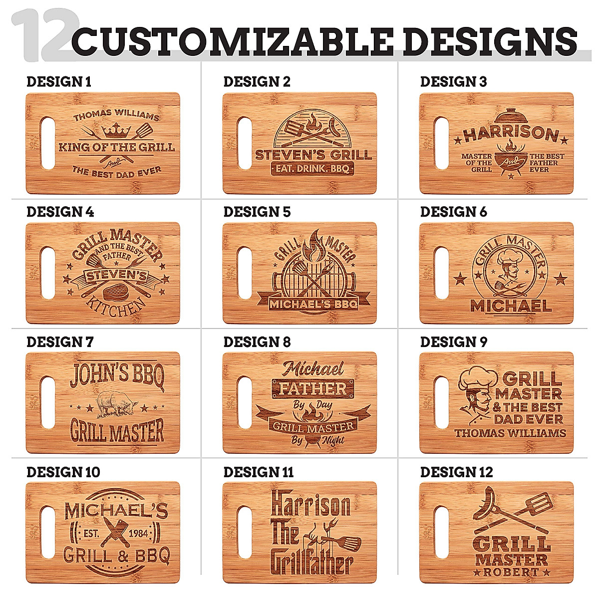 Gifts for Dad - Dad Grilling Gifts, Personalized Dad Cutting Board - Custom Gifts for Dad, Husband - Grill Master Series, 12 Designs - 6" x 9" - Dad Gifts from Wife, Daughter - Bamboo Handle