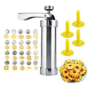 YOOUSOO Cookie Maker Cookie Press Gun, Kit Stainless Steel Biscuit Press Maker (with 20 Disc and 4 Nozzles) Homemade Baking Tool Biscuit Cake Dessert DIY Maker and Decoration