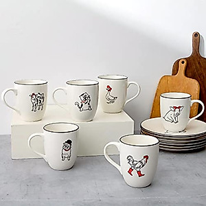 LEHAHA Farmhouse Coffee Mugs Set,16 OZ Animal Large Coffee Mugs with Handle, Set of 6, Christmas Porcelain Mugs/Cups for Coffee, Tea, Cocoa, Office and Home Use, Practical Gift, Assorted Design