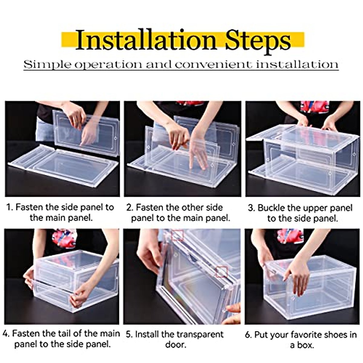 Attelite Drop Front Shoe Box, Stackable Plastic Shoe Box with Magnetic Door, As Shoe Storage Box and Clear Shoe Box,For Display Sneakers,Easy Assembly,Fit up to US Size 12