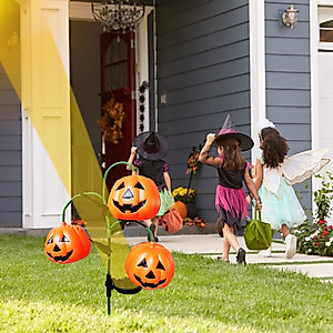 Sunmoony Solar Pumpkin LED Stake Lights for Outdoor Garden, Hanging Pumpkin Lantern for Horror Nights Home Yard Party Halloween Decor (Yellow Light-Small)