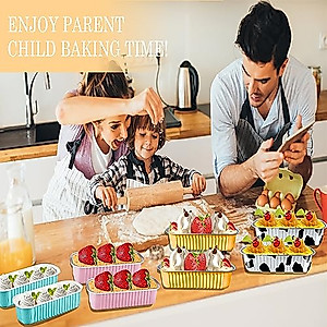 Qusitlry Aluminum Foil Loaf Baking Pans with Lids (50Pcs Pink), 200ml Ramekin Rectangle Baking Tins Muffin Liners Mini Pie Pans Foil Bread Containers for Baking…