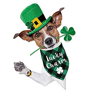 STMK 2 Pack St. Patrick's Day Dog Bandanas, Holiday Plaid Dog Puppy Bandana for Dog Puppy St. Patrick's Day Holiday Party Decorations