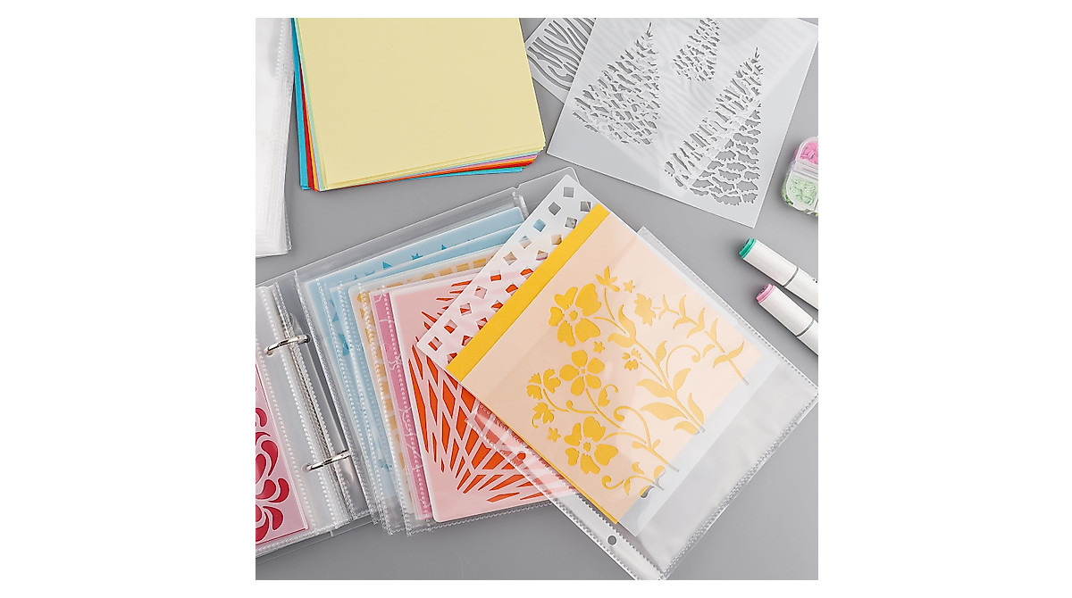 BAOFALI 100 Pags Clear Plastic Binder Pockets for Stencils & Photos