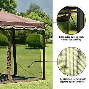 9.8' X 9.8' Patio Gazebo with Mosquito Netting, Outdoor Canopy with Screen, Gazebo Tent with Double Roofs for Party BBQ Grill Event, Brown