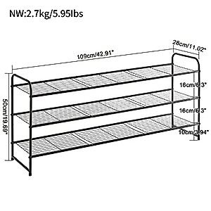 YMYNY Freestanding Shoe Racks, 3 Tiers Stackable & Adjustable Shoe Storage Shelf, Extra Large Capacity Shoe Organizer Stand for 20-24 Pairs, for Entryway, Closet, Bedroom, Black, 42.9" L, UHXJ302B