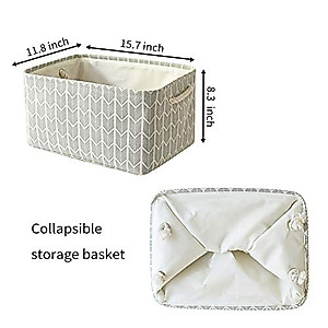 Tegance Storage Baskets Bins for Organizing, Foldable Sturdy Fabric Basket W/Handles, Large Rectangular Decorative Storage Basket for Shelves Nursery Closet Toy Blanket (3 Pack 15.7x11.8x8.3)…