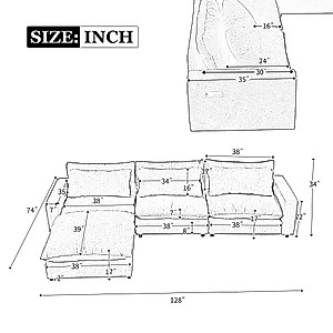 Merax 128" Sectional Sofa with Movable Ottoman and Soft Back Pillows, 4 Seat Sleeper Cloud Couch Set, L Shaped Convertible Chenille Upholstered SofaBed for Living Room, Apartments, Beige