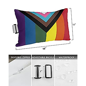 Recliner Head Pillow Ledge Loungers Chair Pillows with Insert Rainbow Stripes Color Texture Lumbar Pillow with Adjustable Strap Outdoor Waterproof Patio Pillows for Beach Pool Chair, 2 PCS
