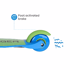 Sakar Ignight Green 3 Wheel Scooter for Boys and Girls Ages 3+, Max Weight 75lbs, Foot-Activated Brake - Durable, Comfortable, & Easy to Ride