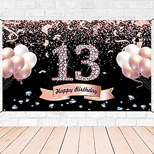 Trgowaul Happy 13th Birthday Decorations for Girls - Rose Gold 13th Birthday Backdrop Banner， Official Teenager Birthday Party Suppiles Photography Background，Thirteenth Year Old Birthday Decorations