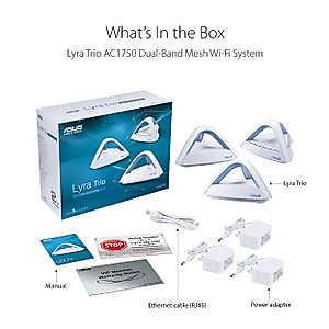 ASUS AC1750 Mesh WiFi System (Lyra Trio 3PK) - Whole Home Coverage up to 5,400 sq.ft & 6+ Rooms, Compatible with Alexa, AiMesh, Free Lifetime Internet Security, Parental Control