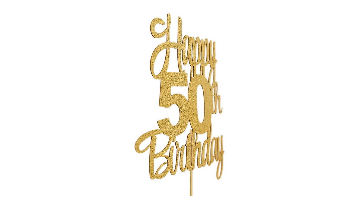 Happy 50th Birthday Cake Topper - Gold 50th Anniversary Decoration