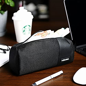 YOKUMA Pencil Case Bag Pouch for Adults Big Capacity Aesthetic Pen Case Office Supplies for College Stationery Organizer (Black)
