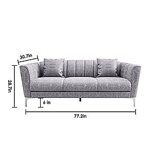 HOSTACK Modern Chenille Sofa, 77" Upholstered Couch with 2 Bolster Pillows and Armrest Bags, 3-Seat Sofa for Living Room, Bedroom, Office, Apartment, Dorm, Gray