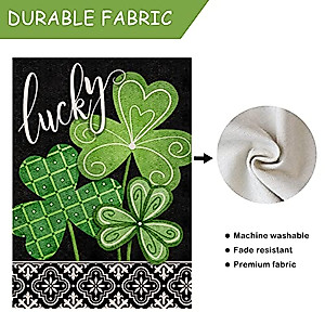 Selmad Lucky St. Patrick's Day Shamrock Clover Decorative Burlap Garden Flag, Irish Luck Home Yard Small Outdoor Decor, Spring Outside Decoration Double Sided 12 x 18