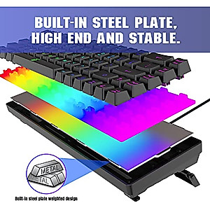 Snpurdiri 60% Gaming Keyboard, Rainbow Backlit Mini Keyboard,Built-in Steel Plate, Membrane Keyboard but Super Mechanical Feel for Windows PC Gamers(68 Keys, Black Rainbow)