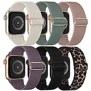 Stretchy Solo Loop Bands Compatible with Apple Watch Band 42mm 44mm 45mm 49mm, Braided Elastic Weave Nylon Women Men Wristbands Straps for iWatch Series Ultra/8/7/6/5/4/3/2/1/SE, 6 Pack